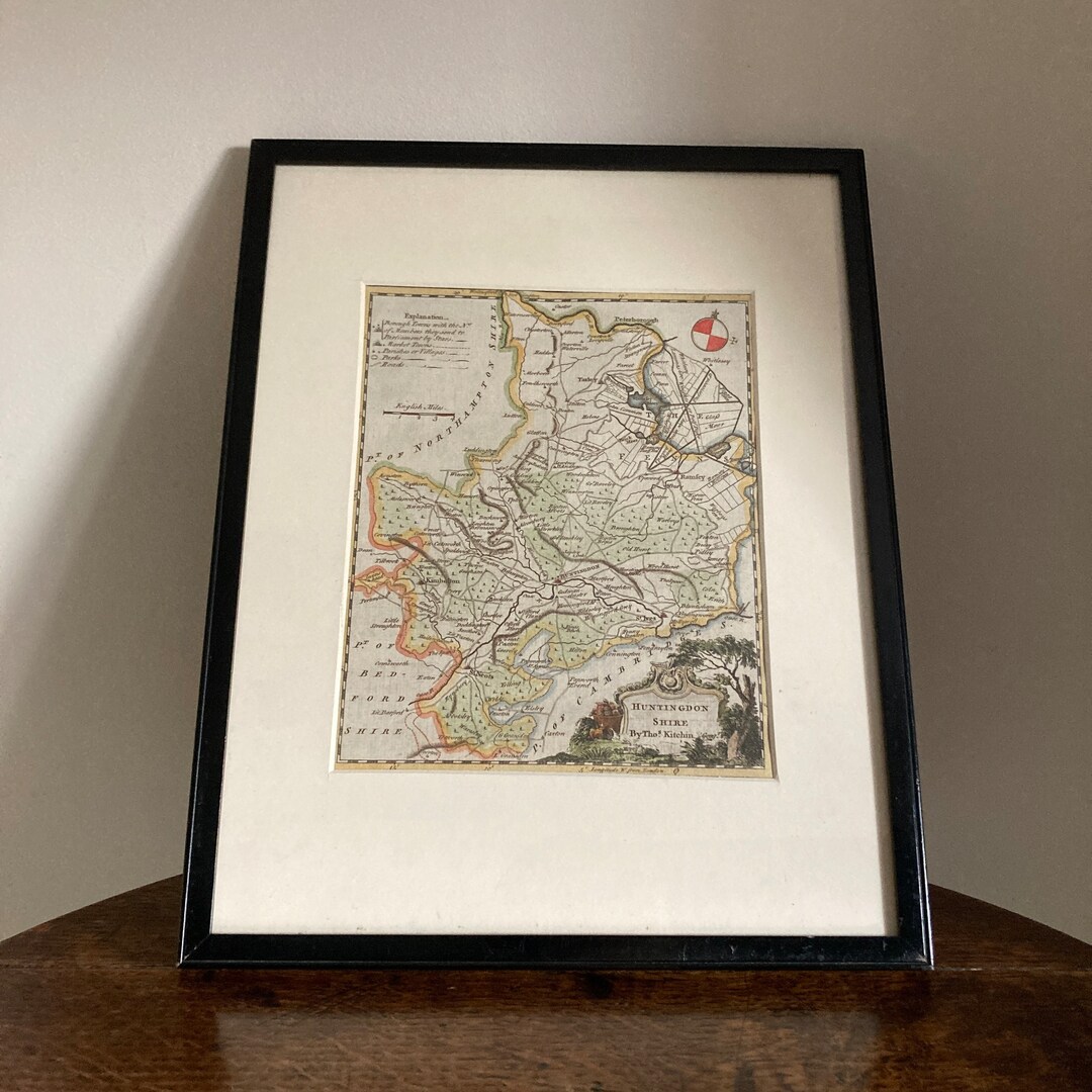 Antique Framed George III County Map of Huntingdonshire by Thomas ...