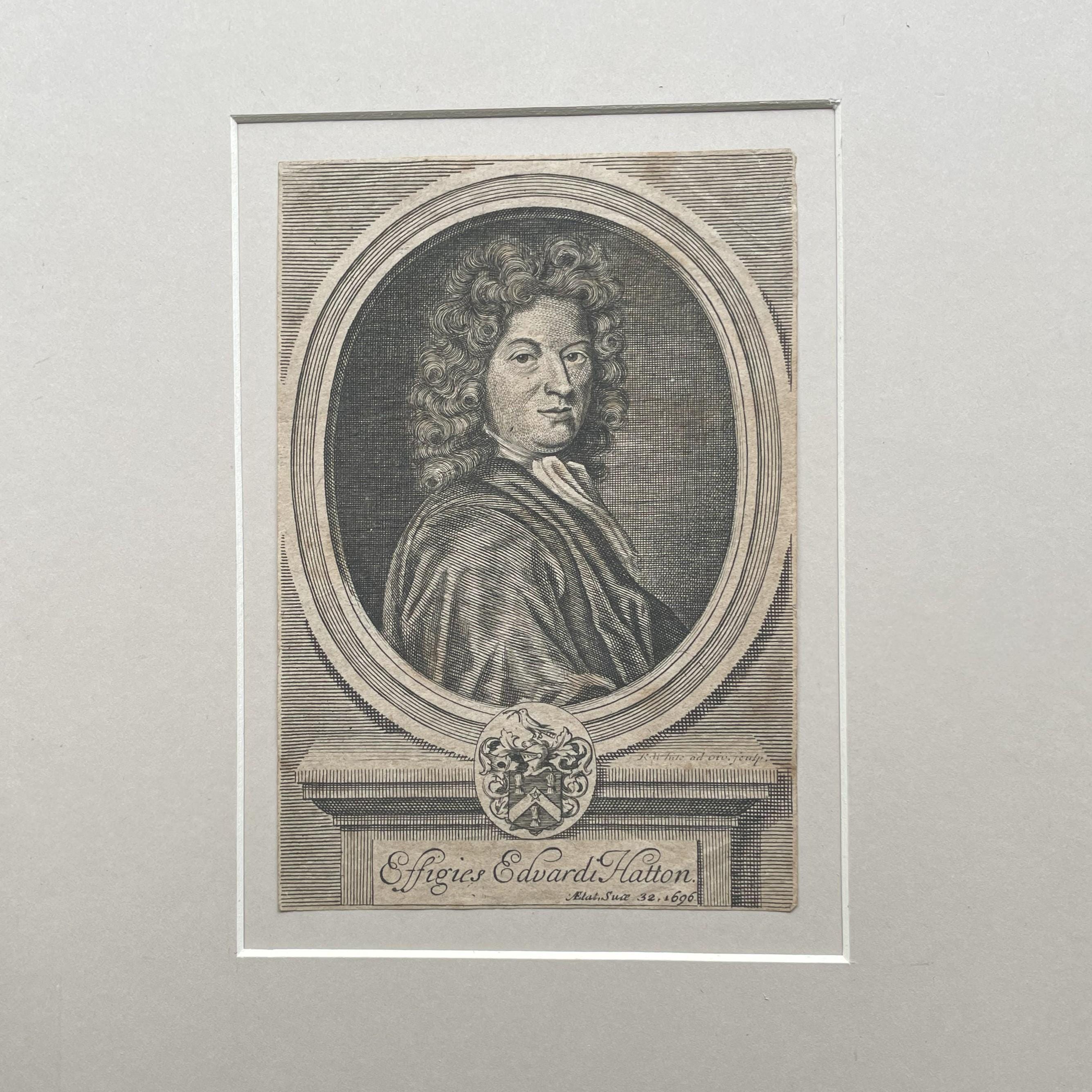 Antique William III Line Engraving of Edward Hatton by Robert White in ...