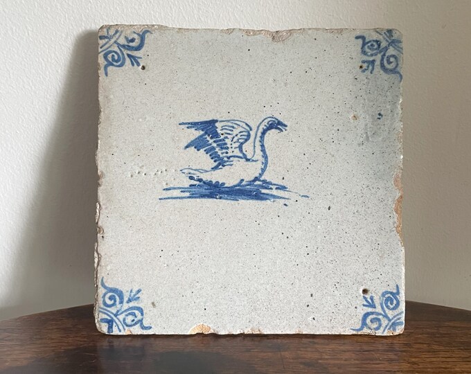 Antique Dutch Delft Swan Tile C. 1650 - Etsy