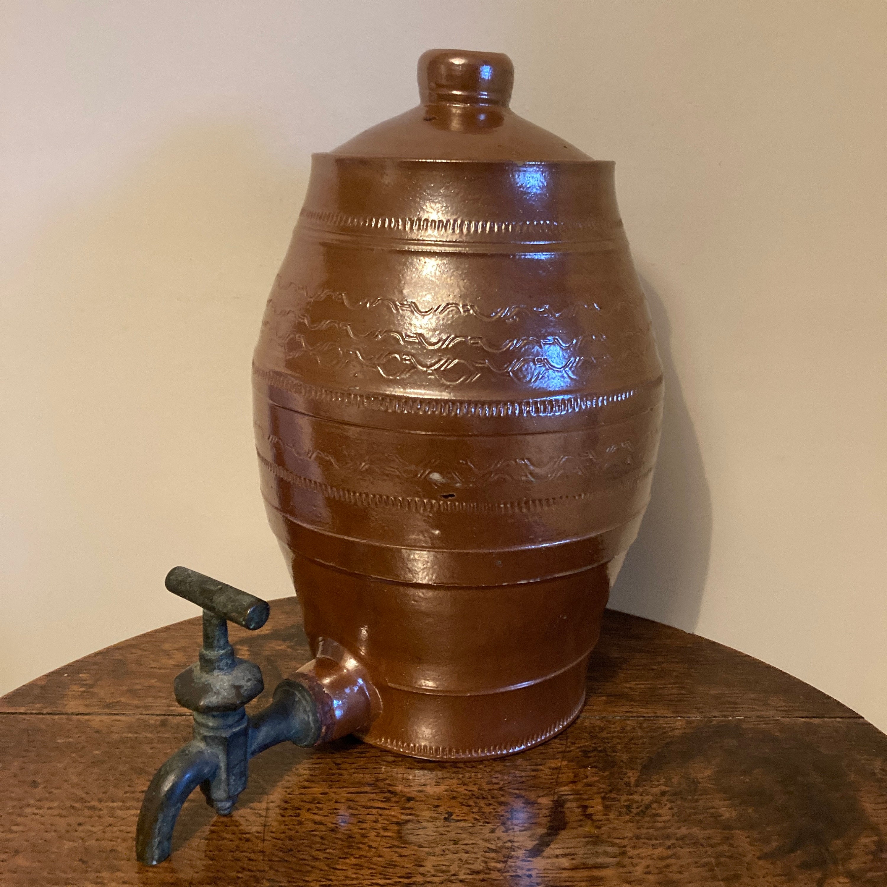 Antique Victorian 10 Pint Salt Glazed Barrel With Brass Tap. C. Mid ...