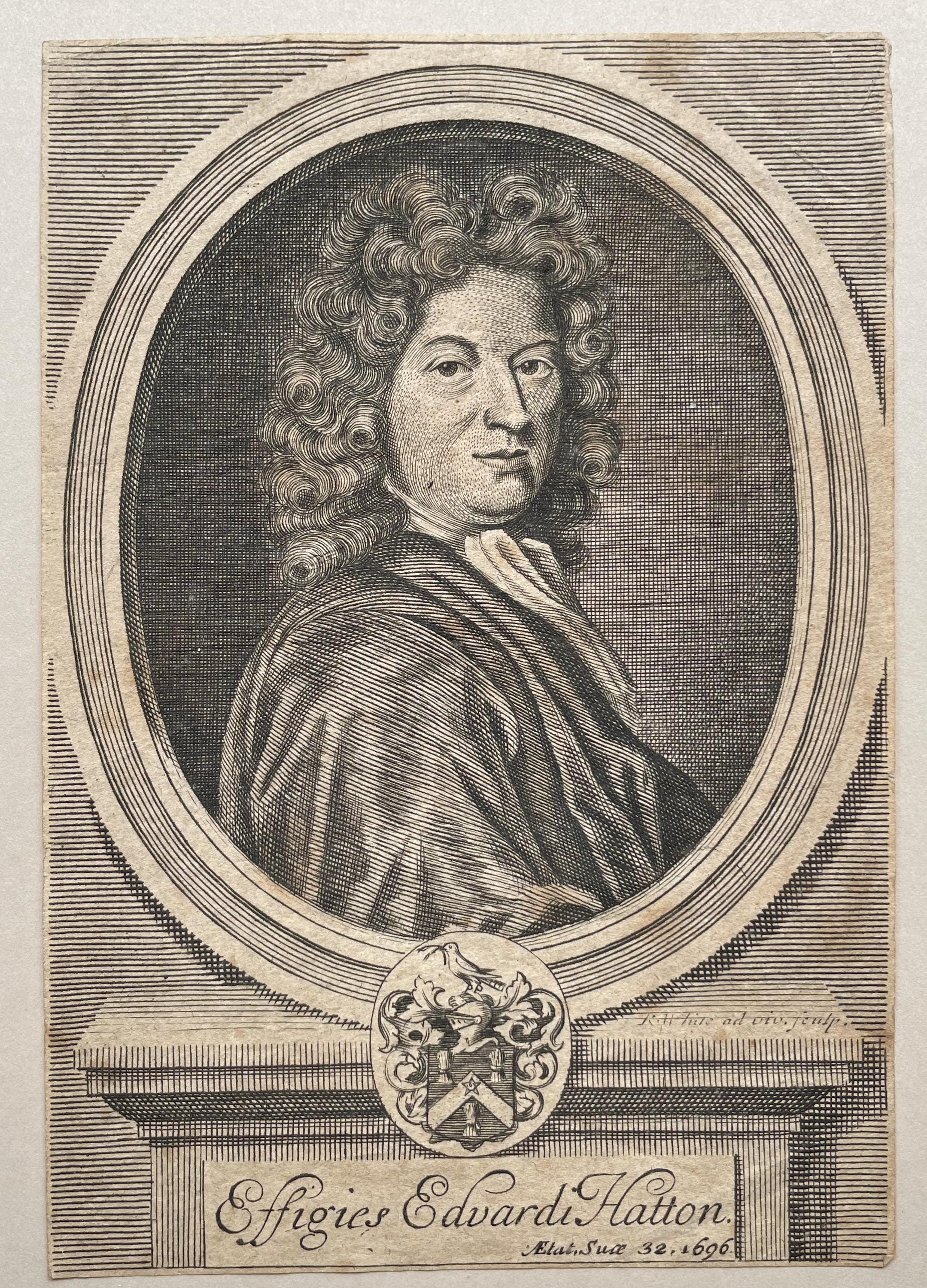 Antique William III Line Engraving of Edward Hatton by Robert White in ...