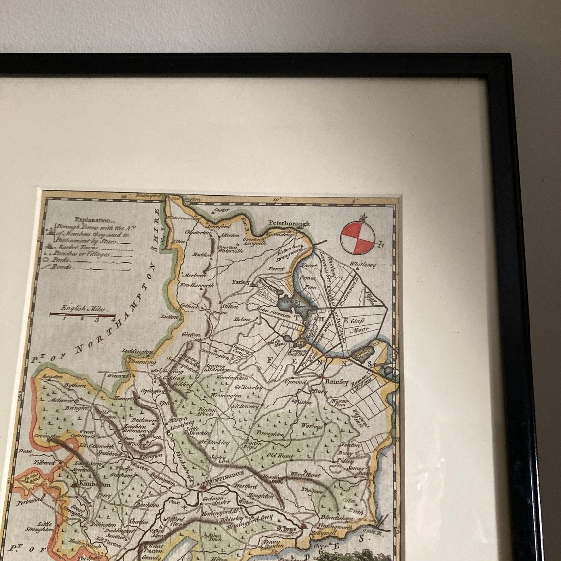 Antique Framed George III County Map of Huntingdonshire by Thomas ...