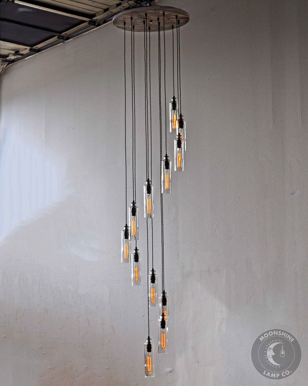 Modern Cascade Chandelier– 12 Fixture Light With Recycled Glass for ...