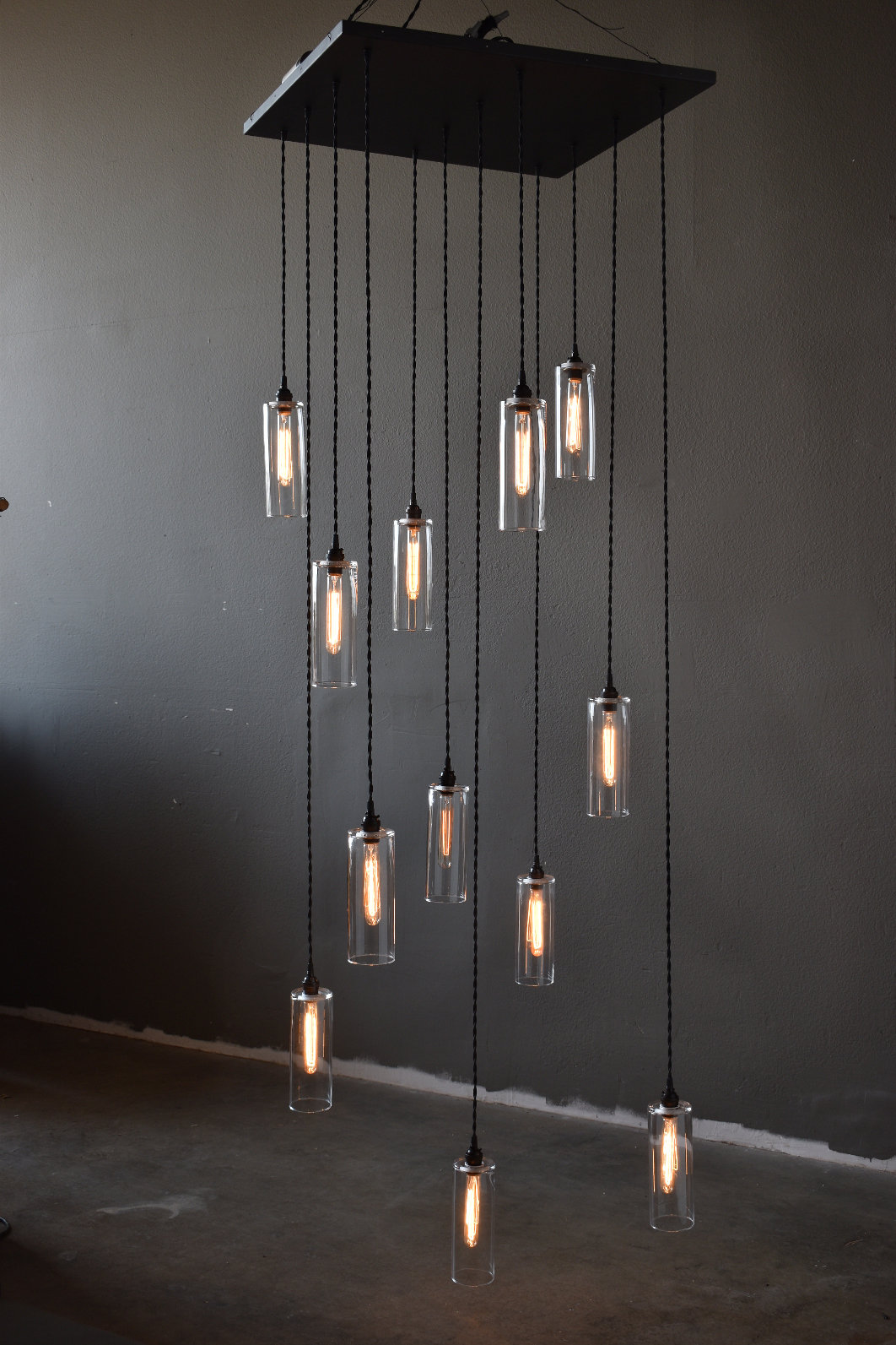 The Cascade Floating Square - Hanging Glass Cylinder Chandelier ...