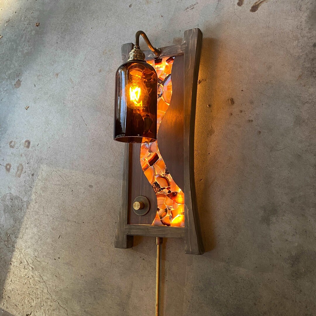 Lagune Wall Sconce - Stone and Wood Funky Art Lighting - Etsy