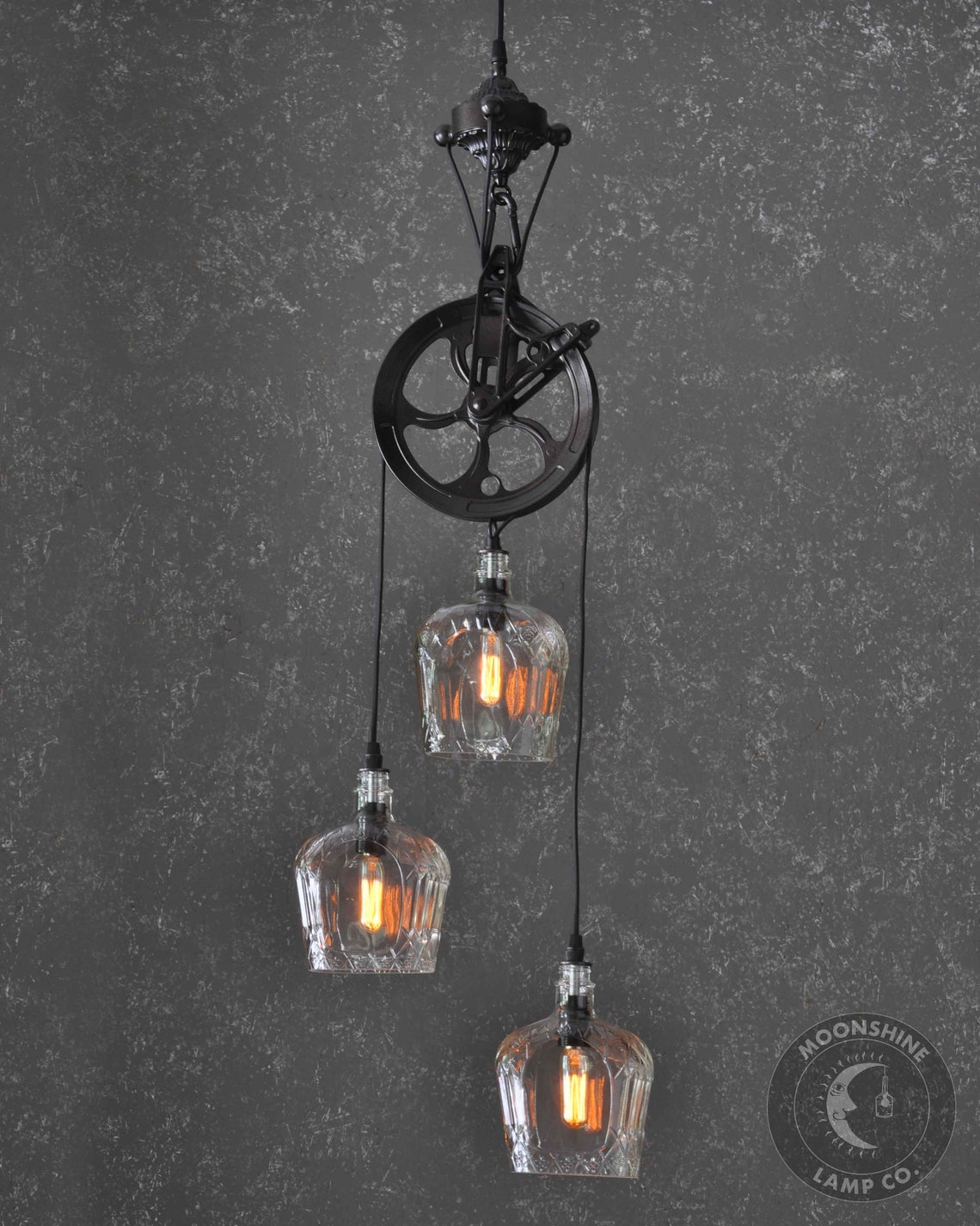 Warehouser 3-light Pulley Light-rustic Light-farmhouse - Etsy