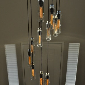 Modern Cascade Chandelier– 12 Fixture Light With Recycled Glass for ...