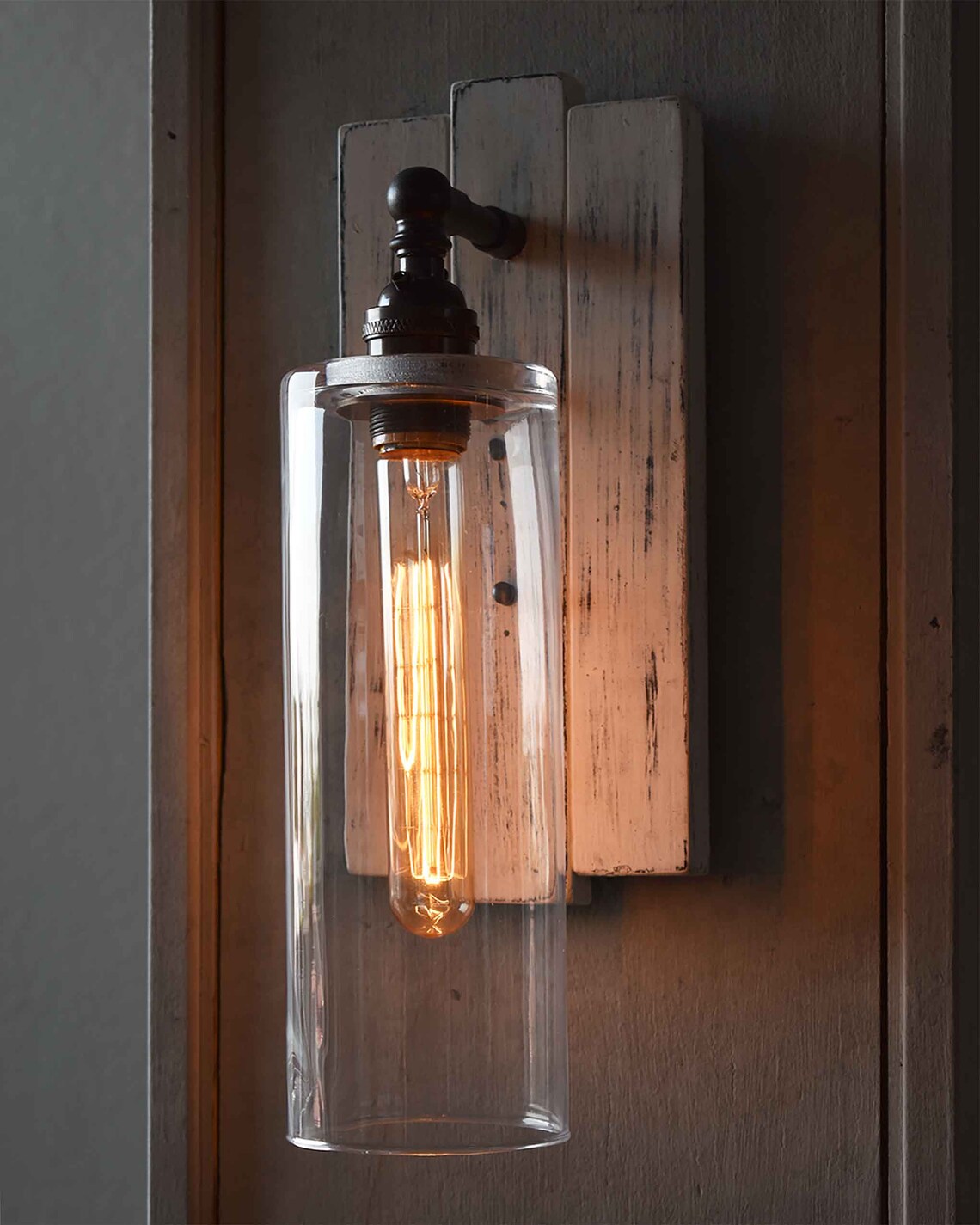 Modern Rustic Glass and Distressed Wood Wall Sconce - Unique Handmade ...