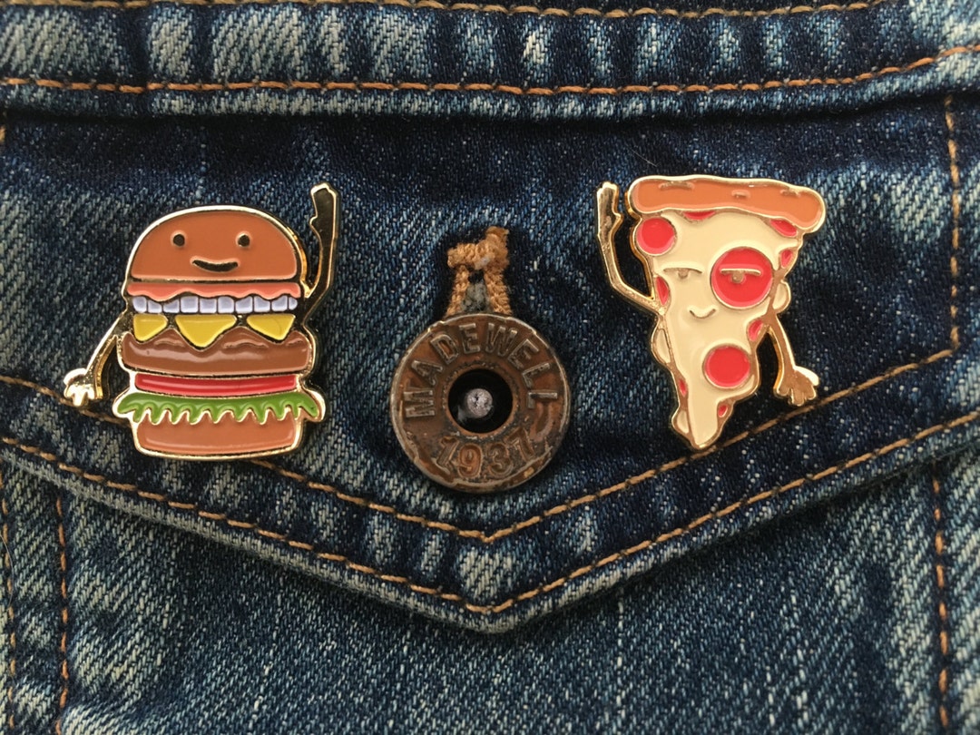 Burger and Pizza Pins CB cheese Burger and Pep Eyes Are - Etsy