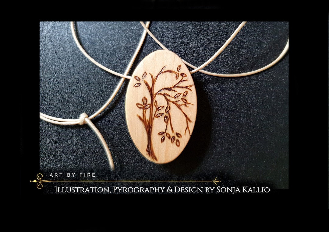 Cherry Blossom Pyrography Cedar Pendant Necklace/jewellery - Etsy