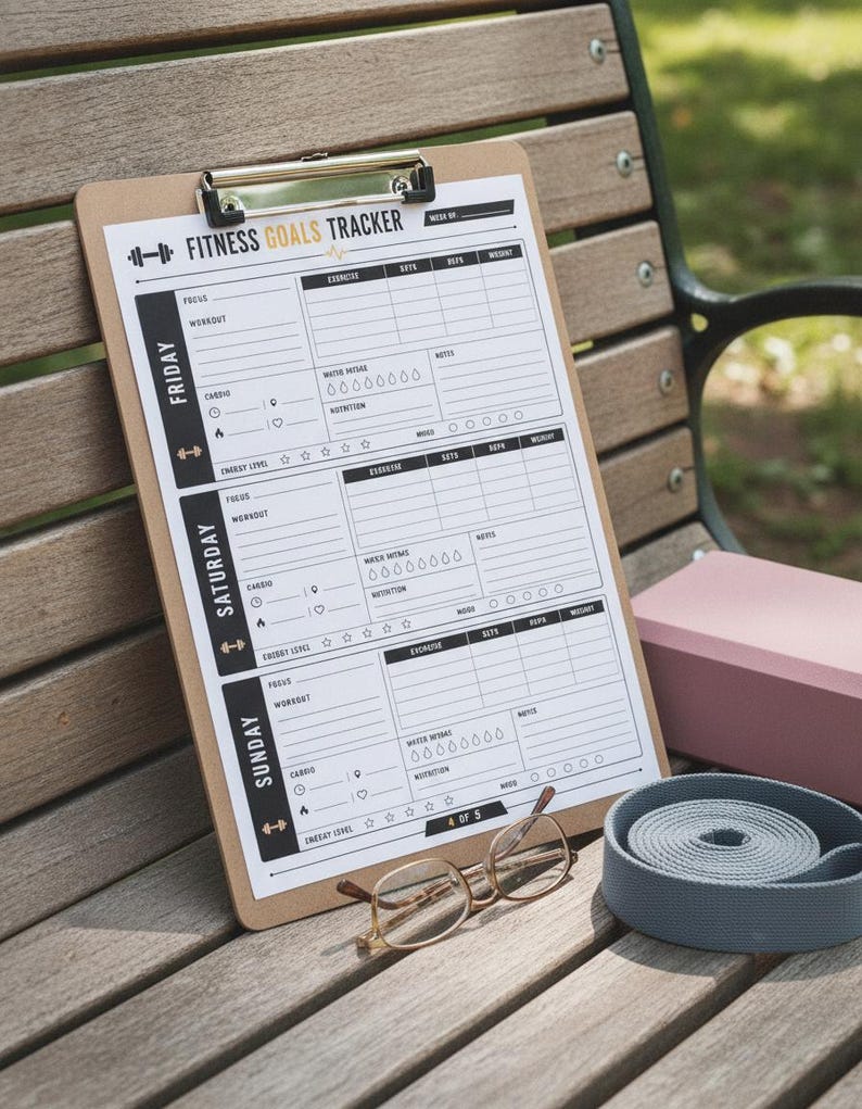 Fitness Goals Tracker Printable, Beginner Workout Progress Chart ...