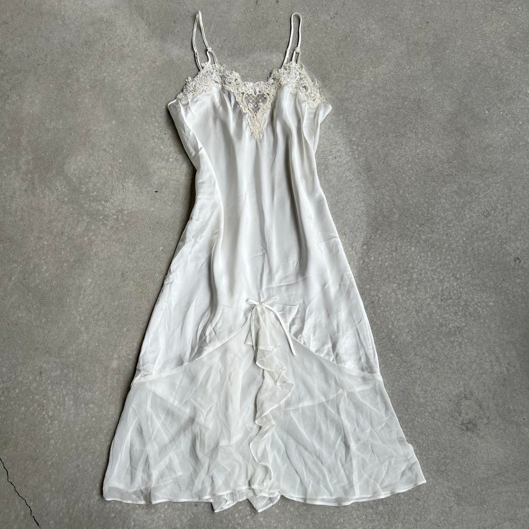 Vintage Dentelle Floral Nightgown Lace Embroidered Slip Maxi Dress ...