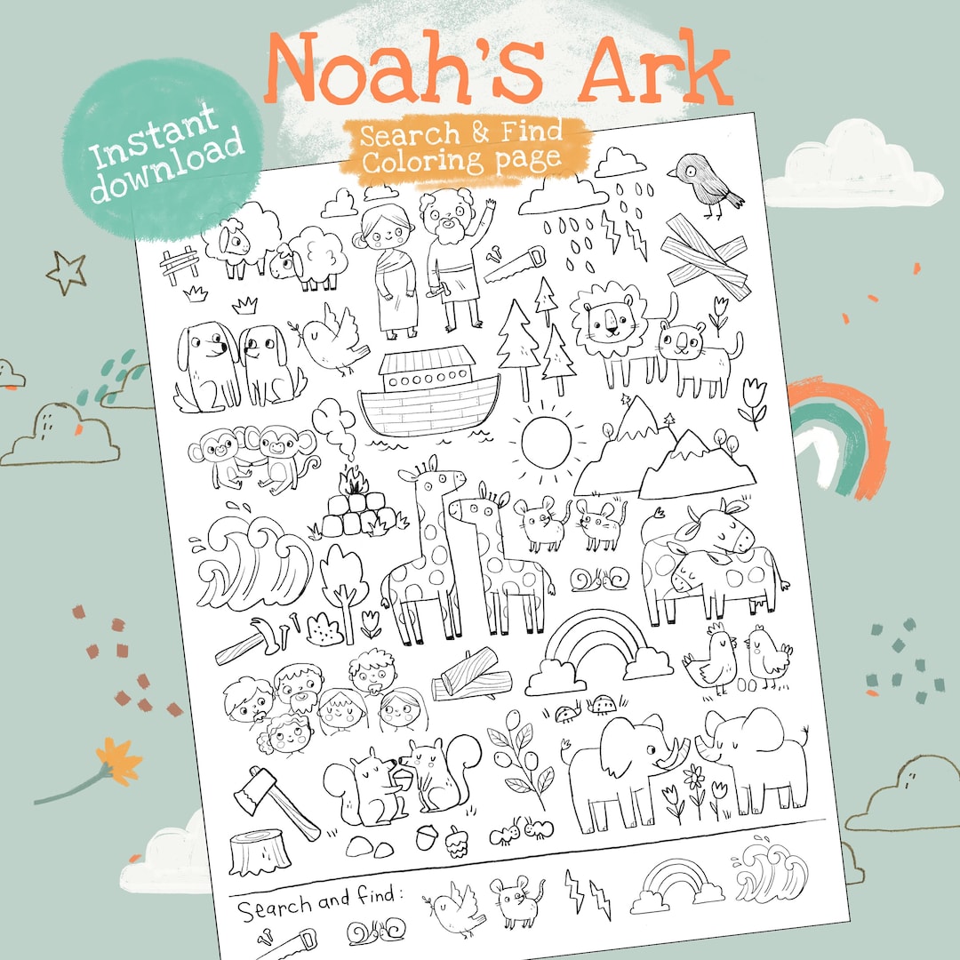 Noah's Ark- SEARCH and FIND Coloring Page - Instant Download - Etsy