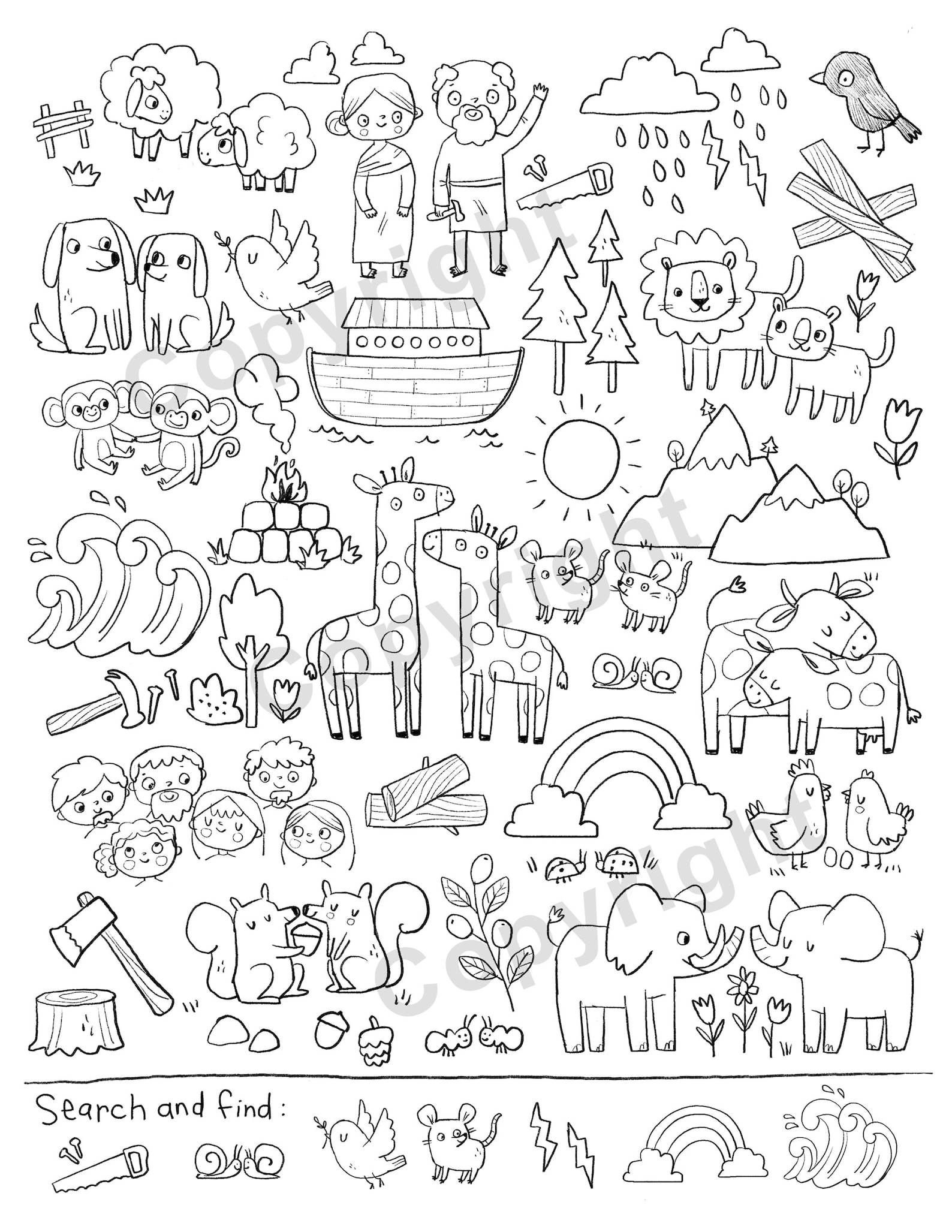 Noah's Ark- SEARCH and FIND Coloring Page - Instant Download - Etsy