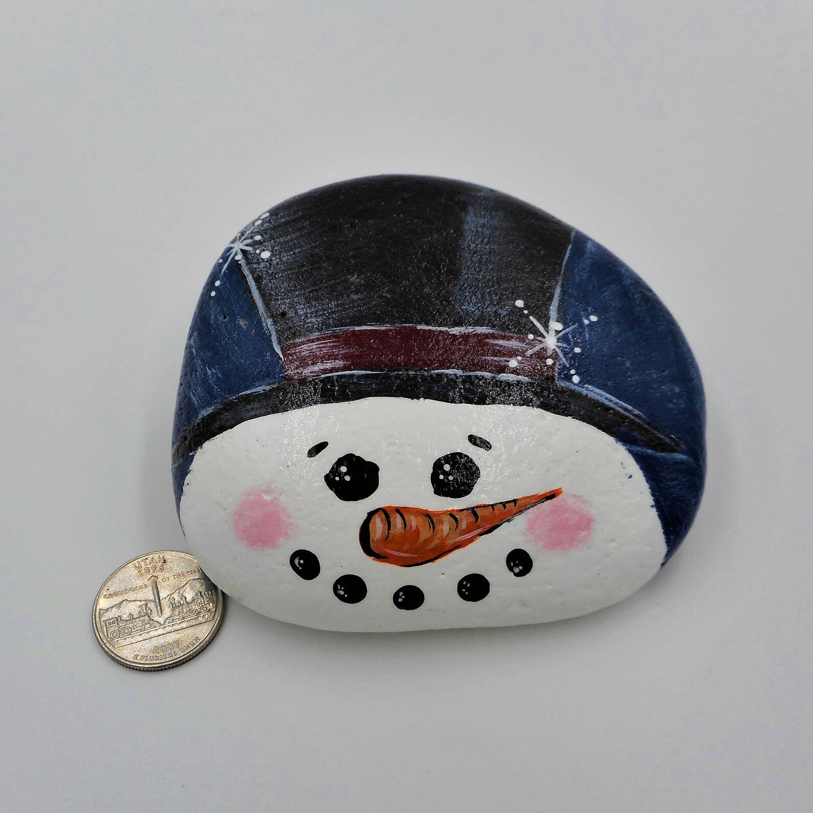 Snowman Rock Hand Painted Garden Stone Home Decoration Winter ...