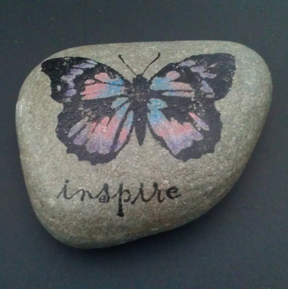 Butterfly Rock Painted Rock Garden Stone Inspire Outdoor - Etsy