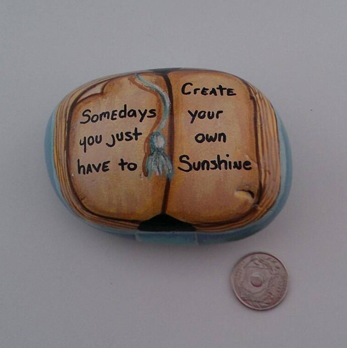 Garden Stone Hand Painted Rock Written in Stone Sunshine Quote 3D Book ...