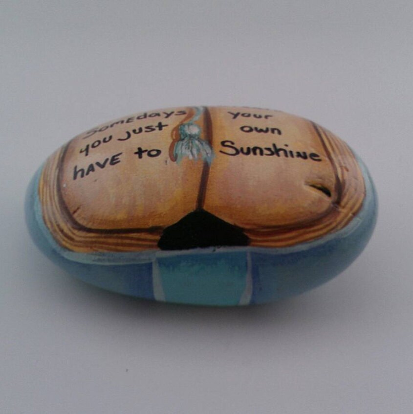Garden Stone Hand Painted Rock Written in Stone Sunshine Quote 3D Book ...