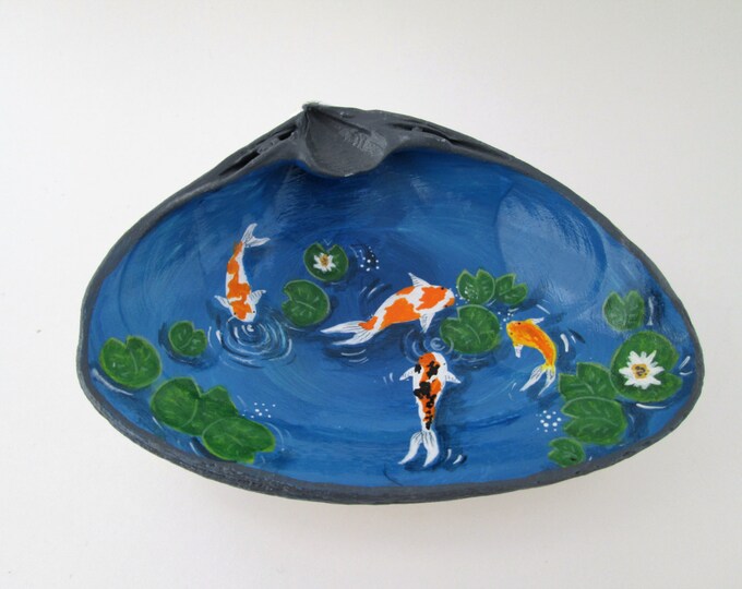 Koi Fish Pond Shell Hand Painted Sea Shell Fairy Garden Zen Decoration ...