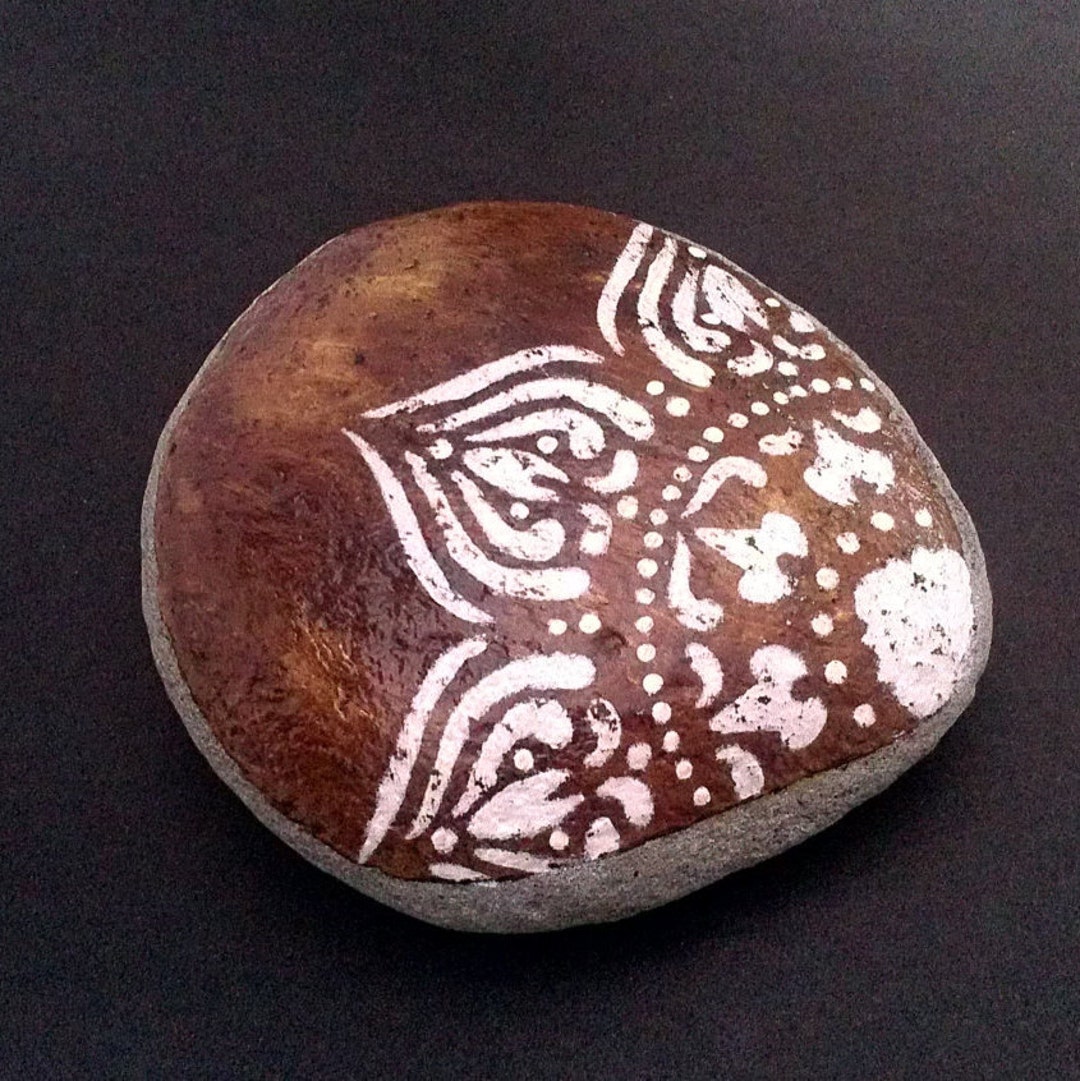 Henna Boho Inspired Hand Painted Desk Stone Garden Accessory - Etsy