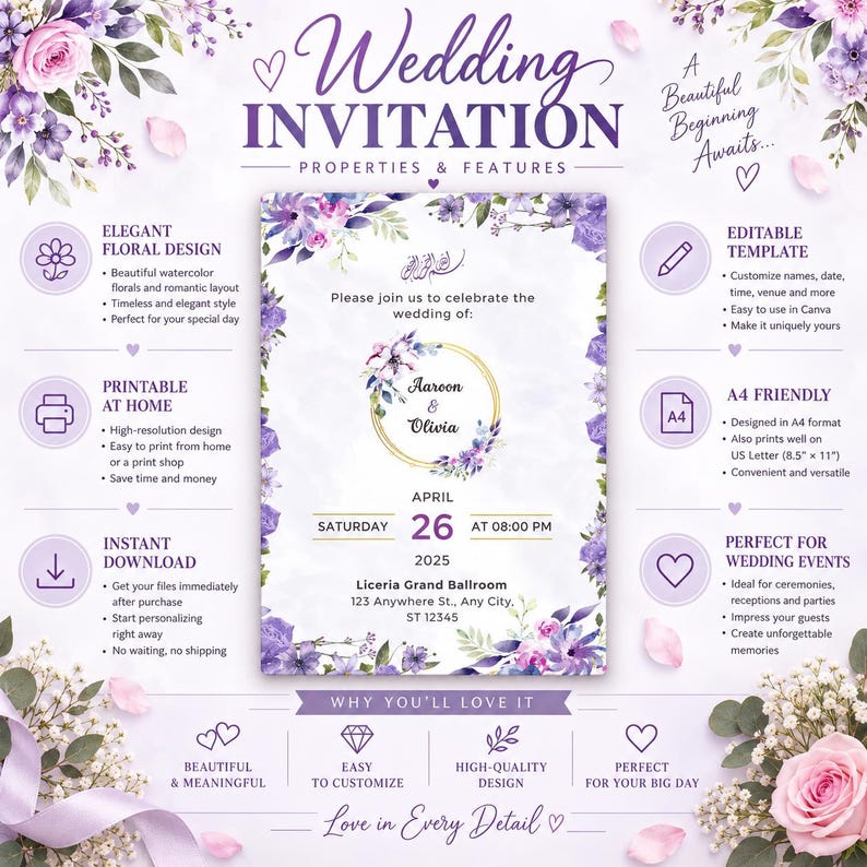 Wedding Invitation Templates, Floral, Boho, Modern Styles (digital ...