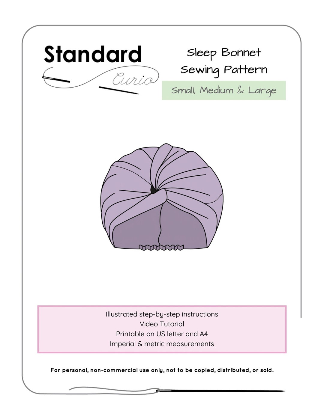 PDF Sleeping Bonnet Sewing Pattern - Adult Small, Medium & Large - Etsy