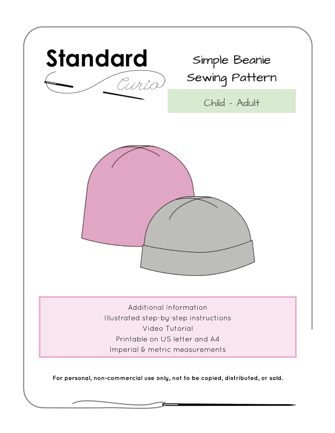 PDF Simple Beanie Sewing Pattern - 7 Sizes - Child - Adult - Etsy