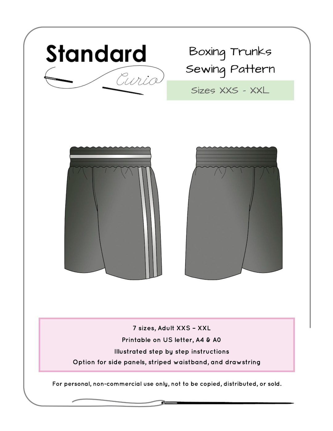 PDF Boxing Trunks Sewing Pattern - Adult XXS - XXL - Etsy