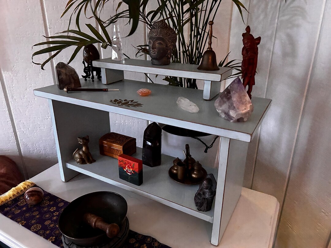 Handmade Reclaimed Wood Altar Table, 3 Tier Spiritual Meditation Shrine ...