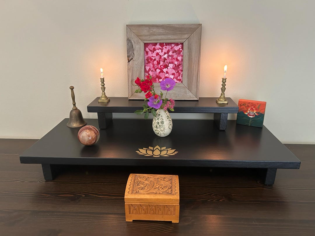 Handmade Reclaimed Wood Meditation Altar Table, Gold Lotus - Etsy