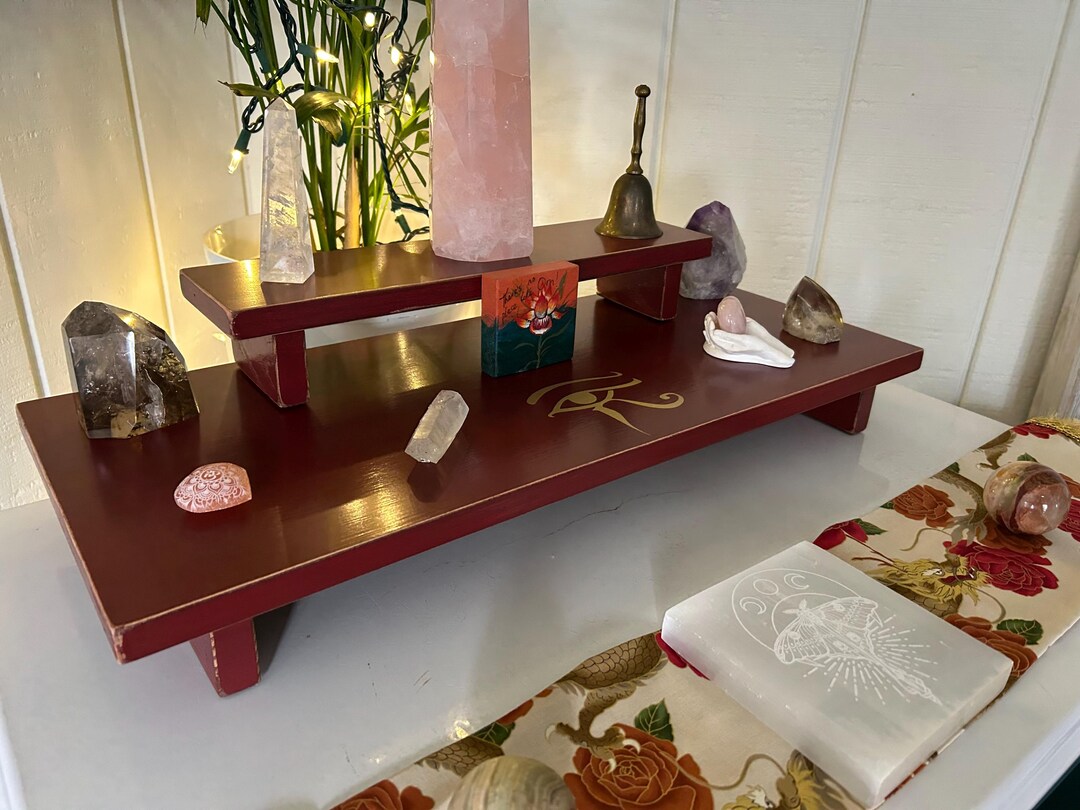 Handmade Reclaimed Wood Altar Table With Gold Eye of Horus - Etsy