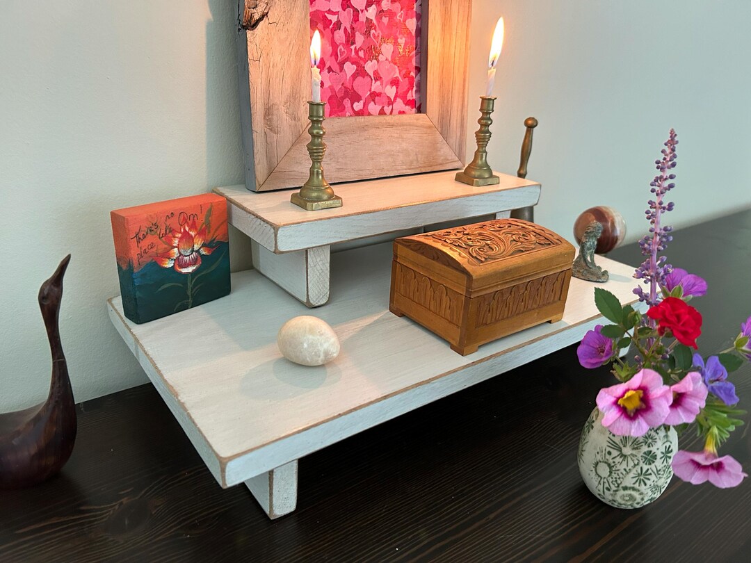Altar 2 Tiered SMALL Rustic White (16” X 8” Base) Spiritual Altar ...