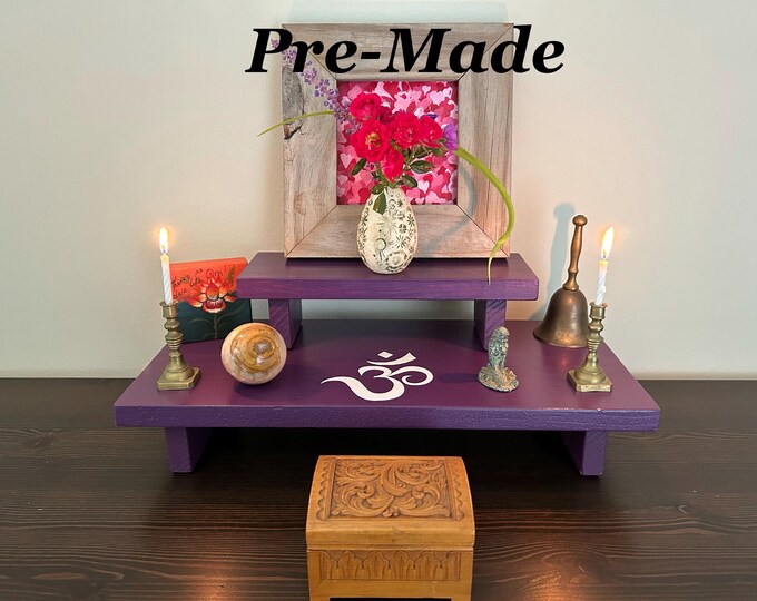 Purple Altar 2 Tiered SMALL With White Om Symbol (16” X 7 1/4” Base ...