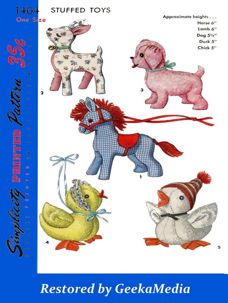 Stuffed Animal Baby Toys Sewing Pattern Simplicity 1404 in PDF | Etsy