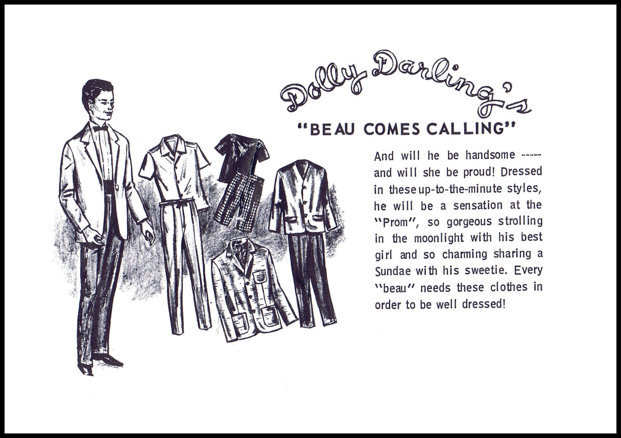Darling Beau Comes Calling Sewing Pattern For Barbie And Ken 12 Inch