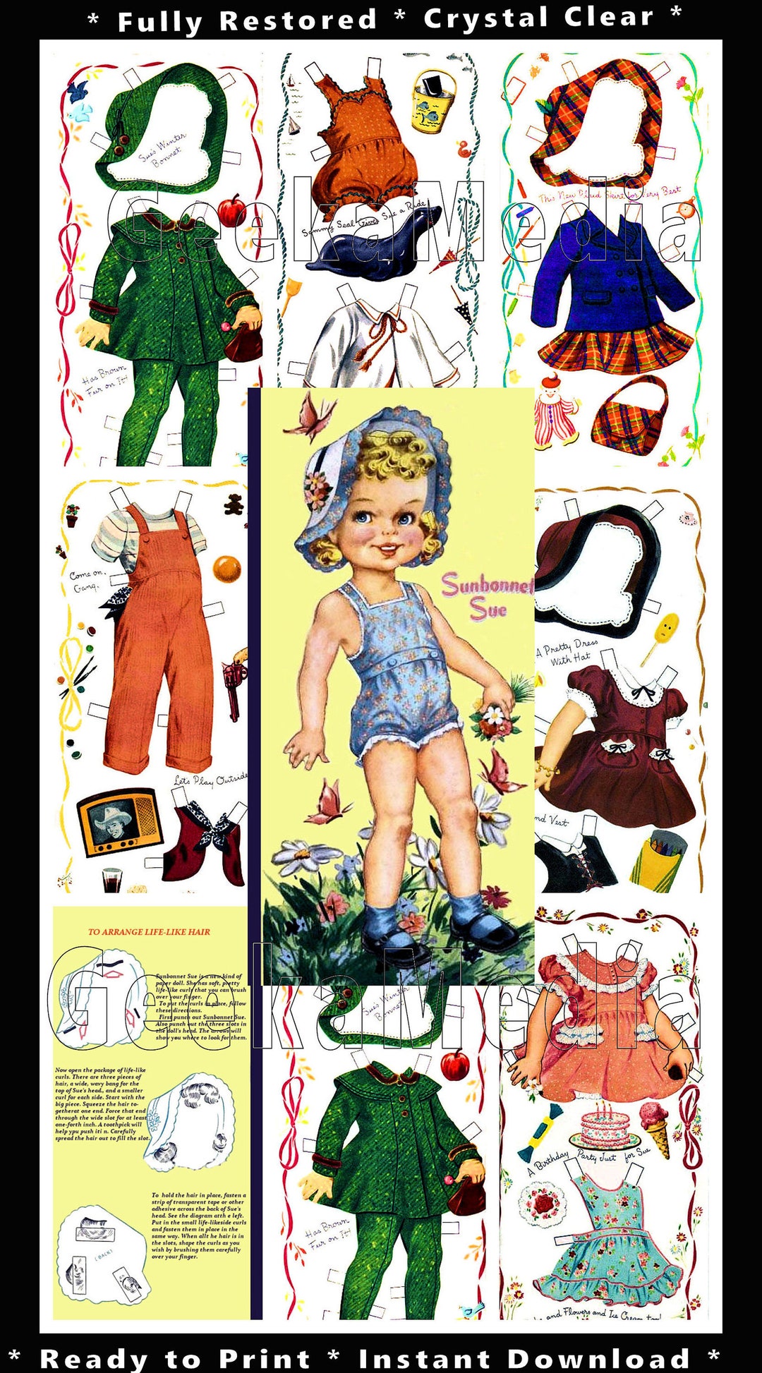 Sunbonnet Sue Print and Play Paper Doll Book From 1951, Toy Dolls ...