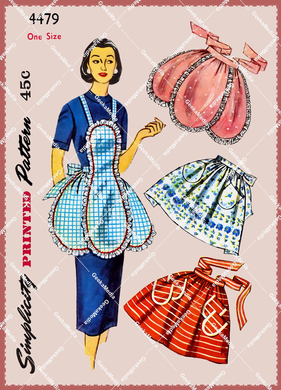 4 Vintage Hostess Aprons Sewing Patterns by Simplicity 4479 one-yard of ...