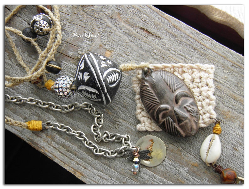 Long Tribal Necklace the Afrasie Nomad Mask Taupe - Etsy