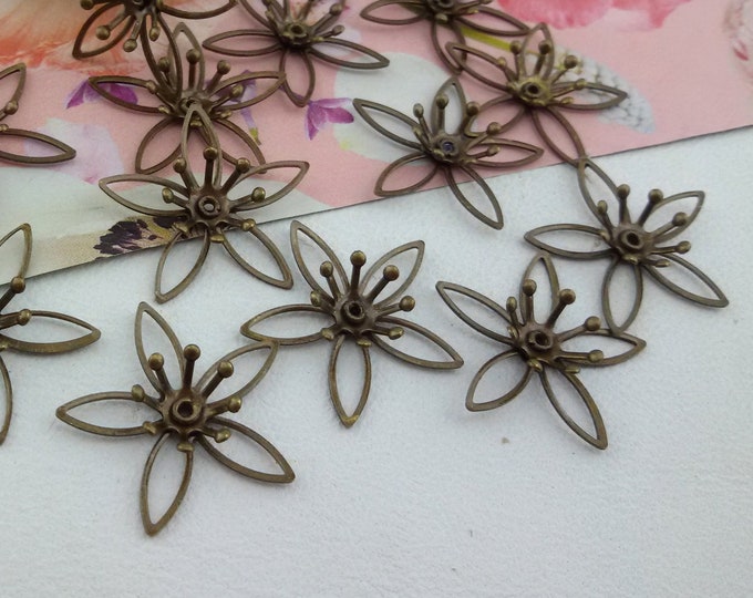 Flower Bead Caps,copper Tone Flower Bead End,floral Bead Cap,antiqued ...