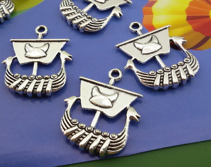 Viking Boat Charm,antiqued Silver Boat Charm,viking Boat Silver Tone ...