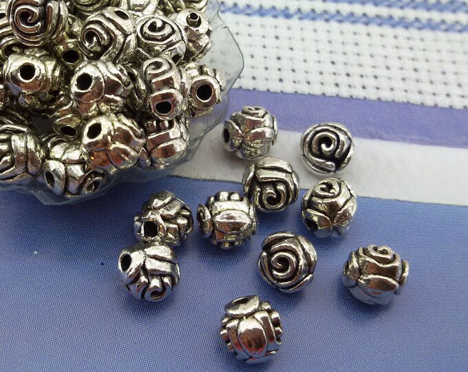 Rose Bud Metal Beads,antiqued Silver Colour Small Metal Flower Beads ...