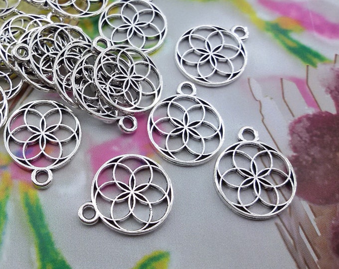 Flower of Life Charms,sacred Geometric Form Flower of Life Charm,silver ...