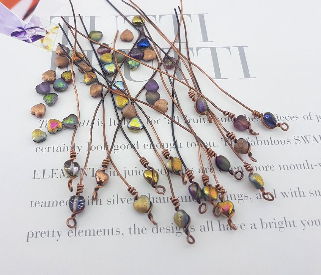 Antiqued Copper Pins Connectors,patina Copper Pins With Czech Beads ...