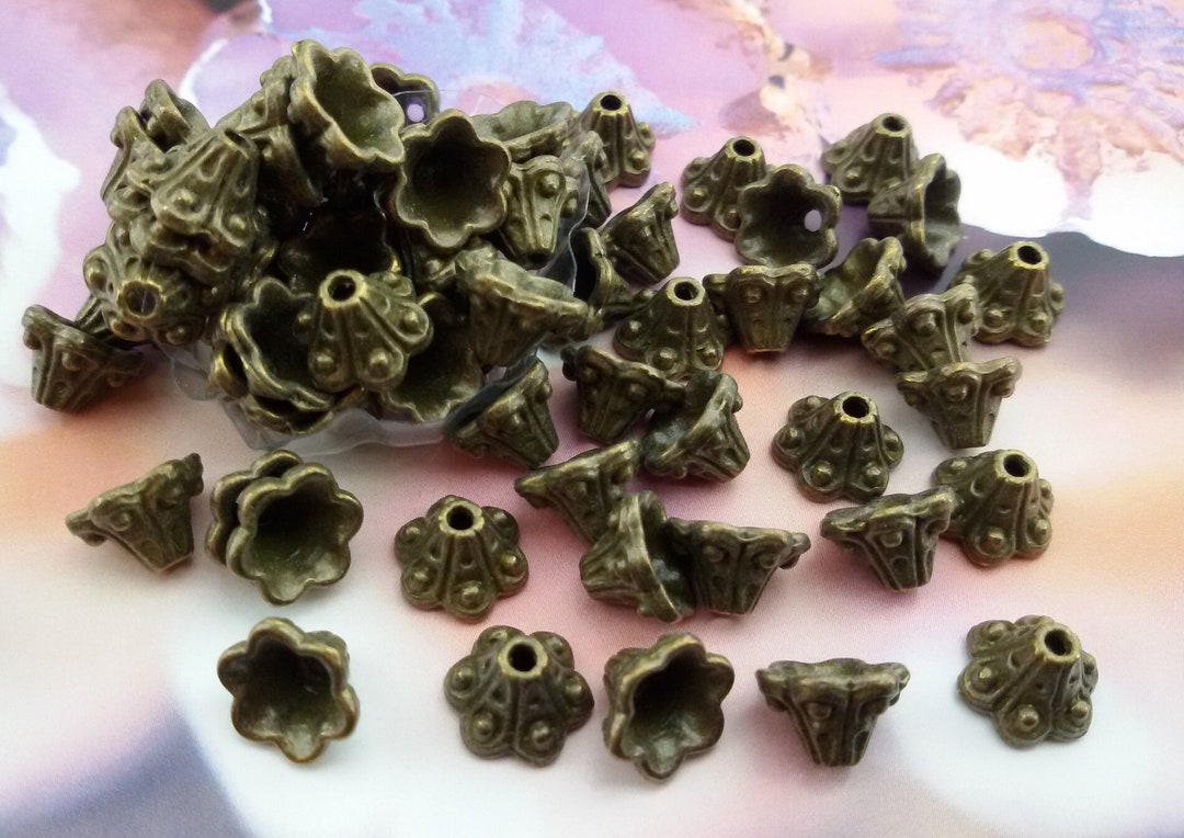 Flower Bead Caps,bronze Tone Flower Bead End,8 Mm Floral Bead Cap ...