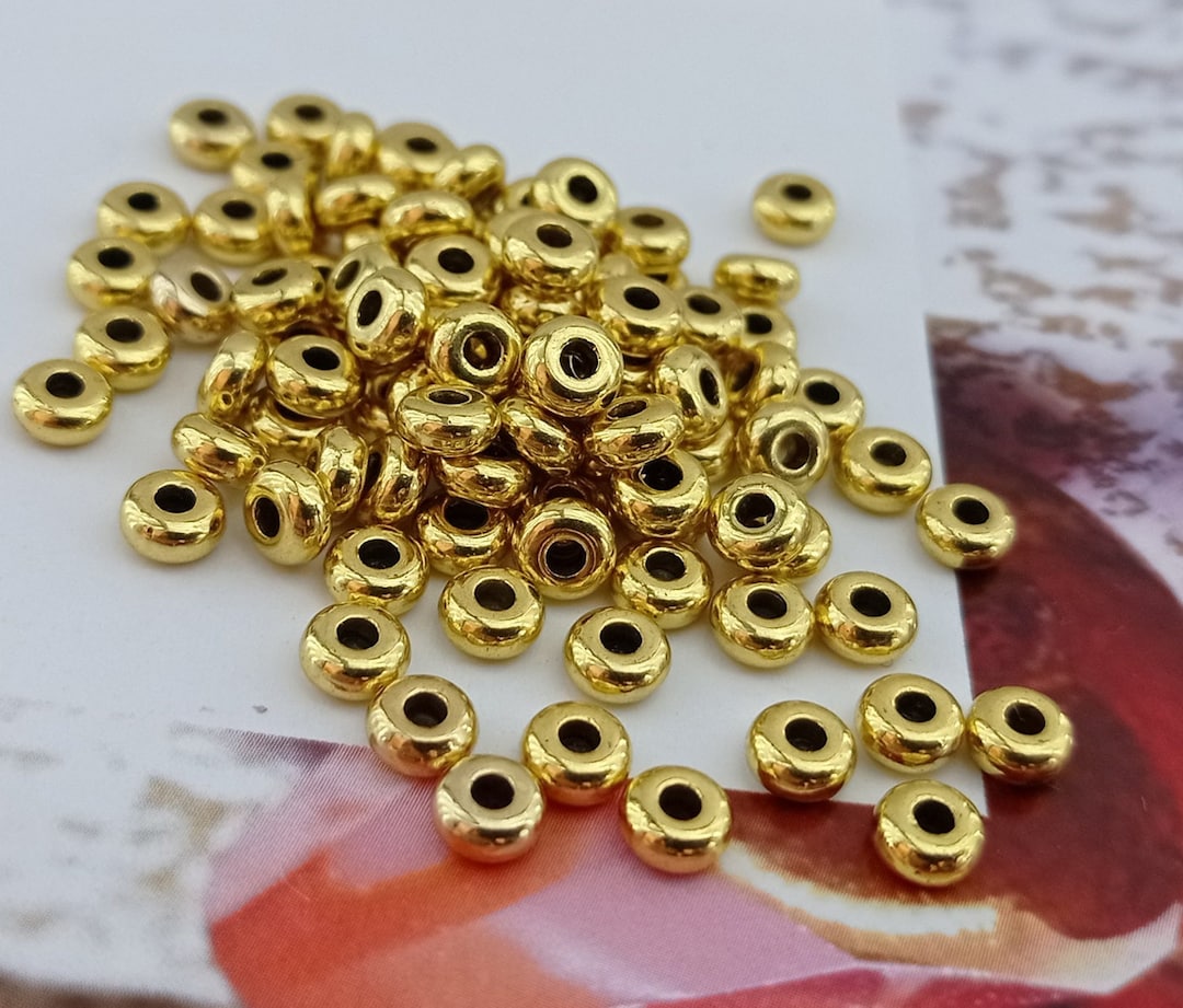 Gold Small Spacer Beads,gold Tone Washer Beads,gold Spacer Disk,circle ...
