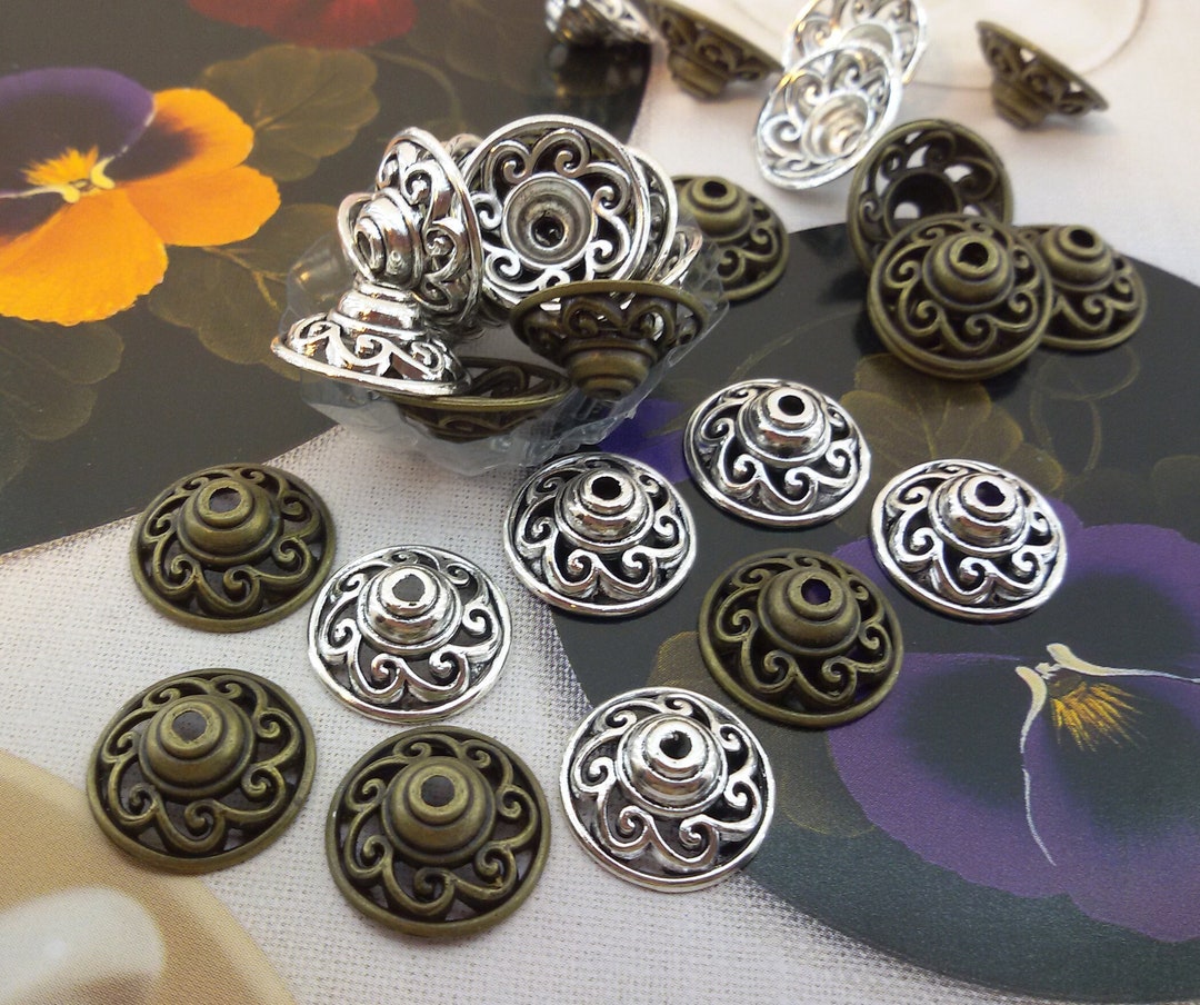 Decorative Large Bead Caps,mixed Tone Flower Metal Bead,antiqued Bronze ...