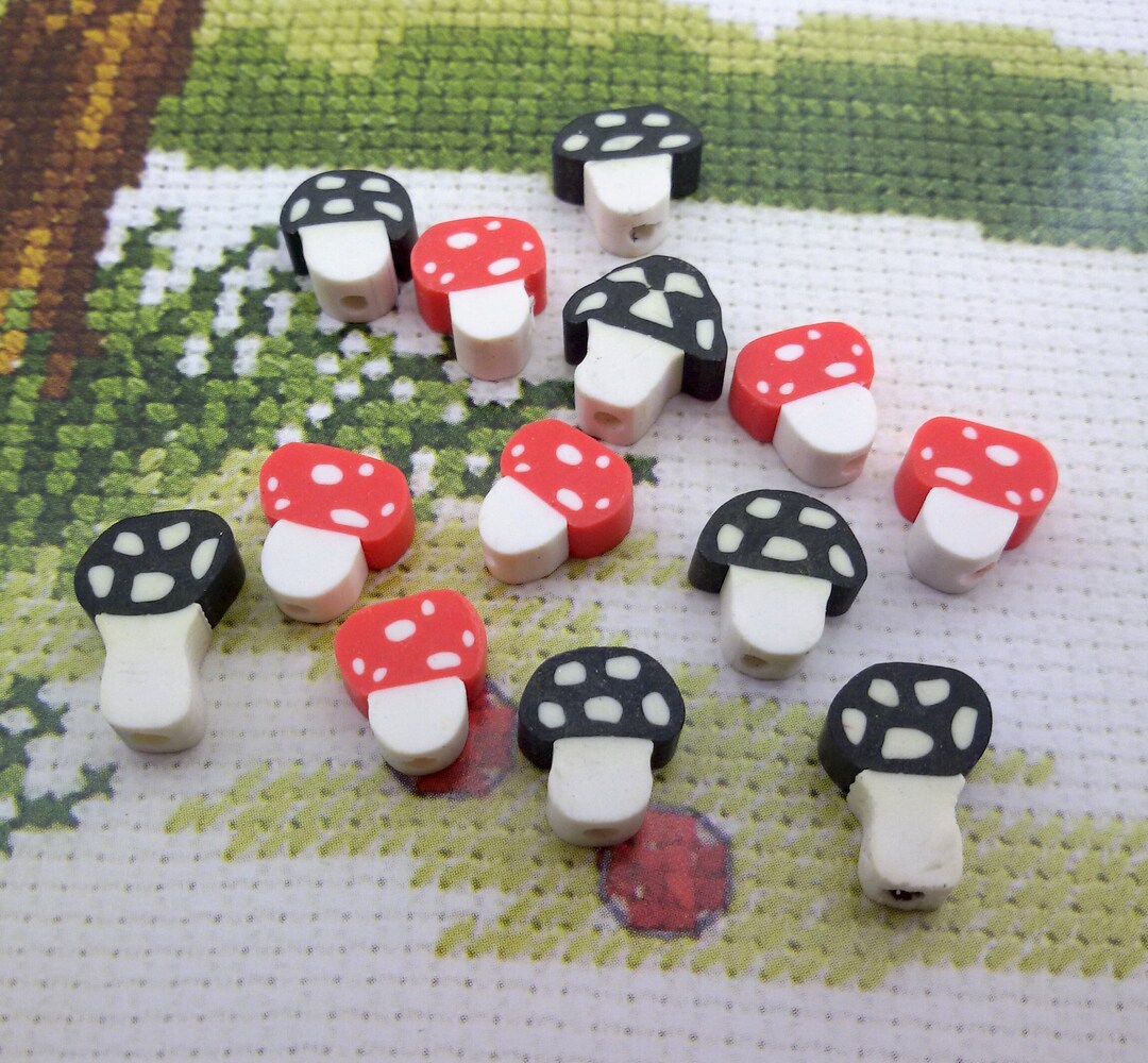 Red Toadstool Beads,colorful Mushroom Rubber Beads Mix,red and Black ...