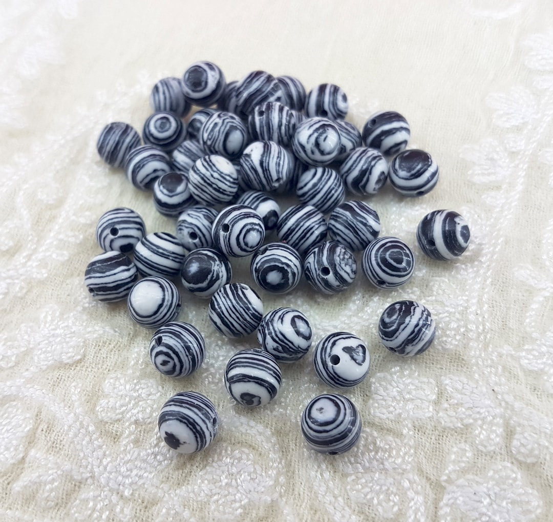 Malachite Like Zebra Beads,white Black Stripes Round Beads,zebra Stone ...