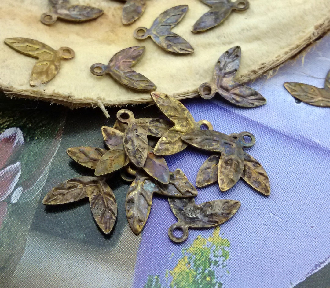 Antiqued Brass Leaf Charm,vintage Patina Brass Metal Tiny Leaves Charms,small Patina Brass Charm ...