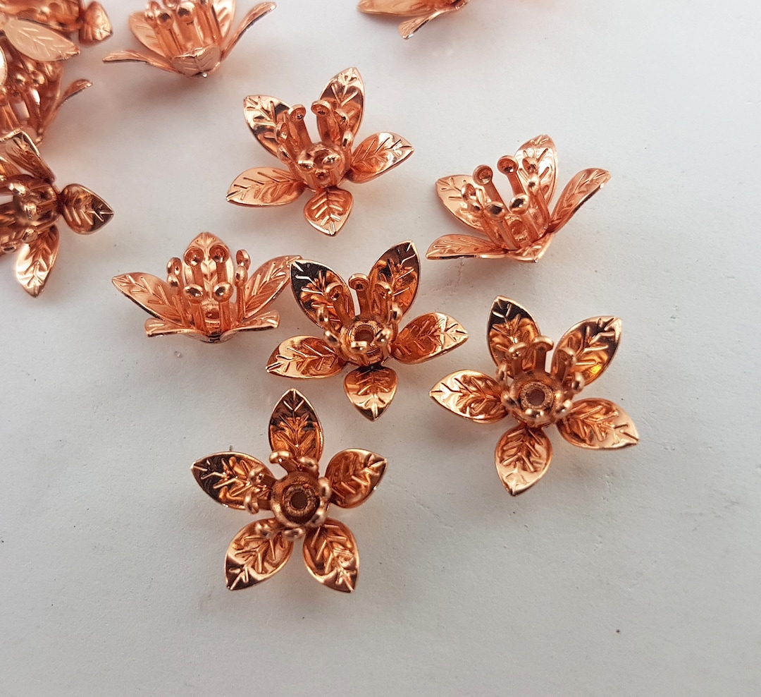 Rose Gold Flower Bead Caps,floral Bead Caps,gold Rose Tone Flower Bead ...